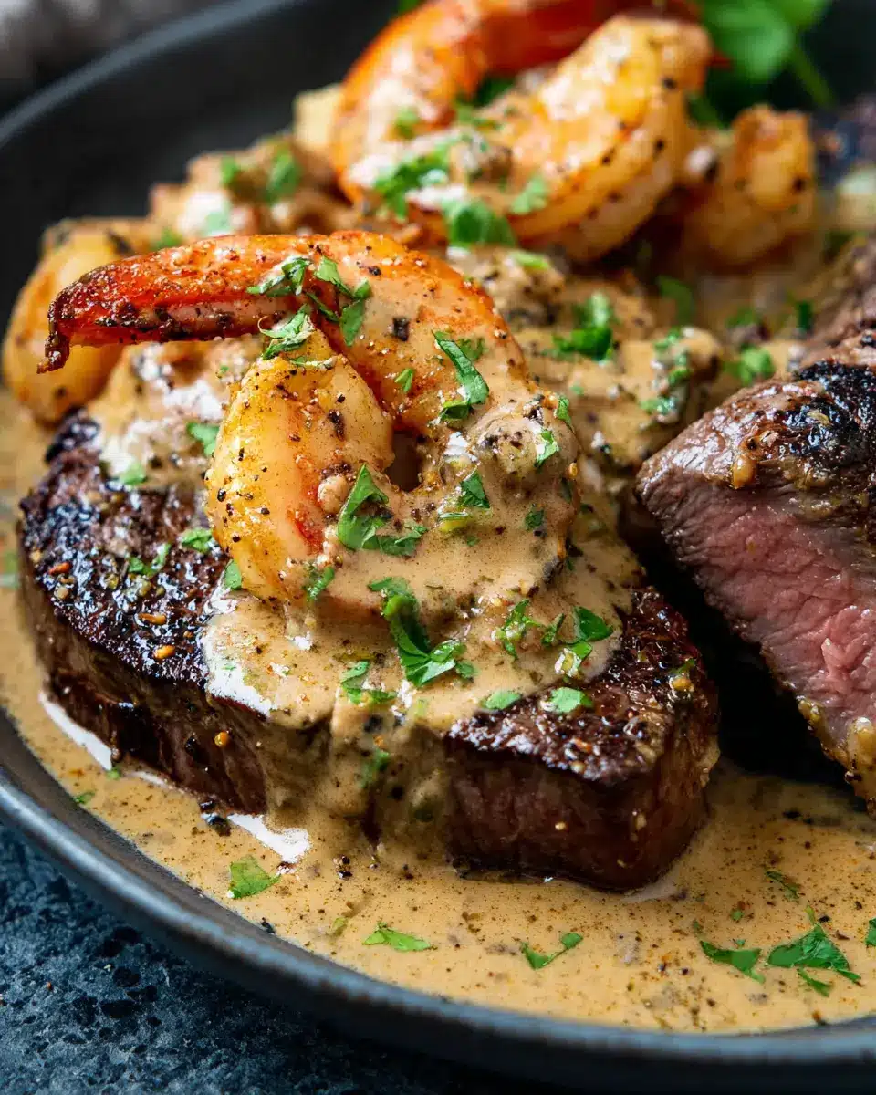surf turf steak creamy cajun shrimp sauce